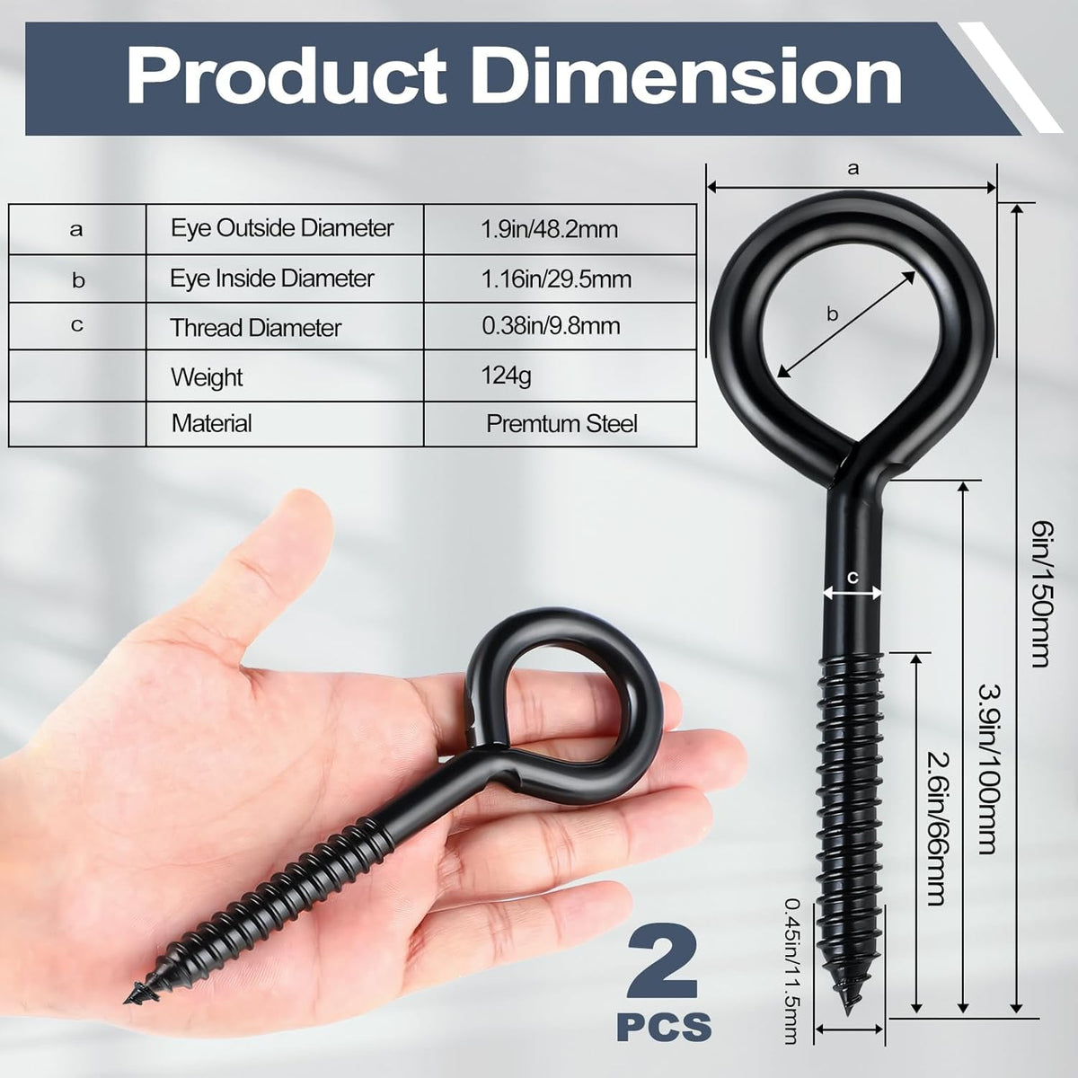 DELSWIN Eye Hooks Screw Eye Bolt - 800Lbs, 6 Inch Heavy Duty Eye Hooks ...