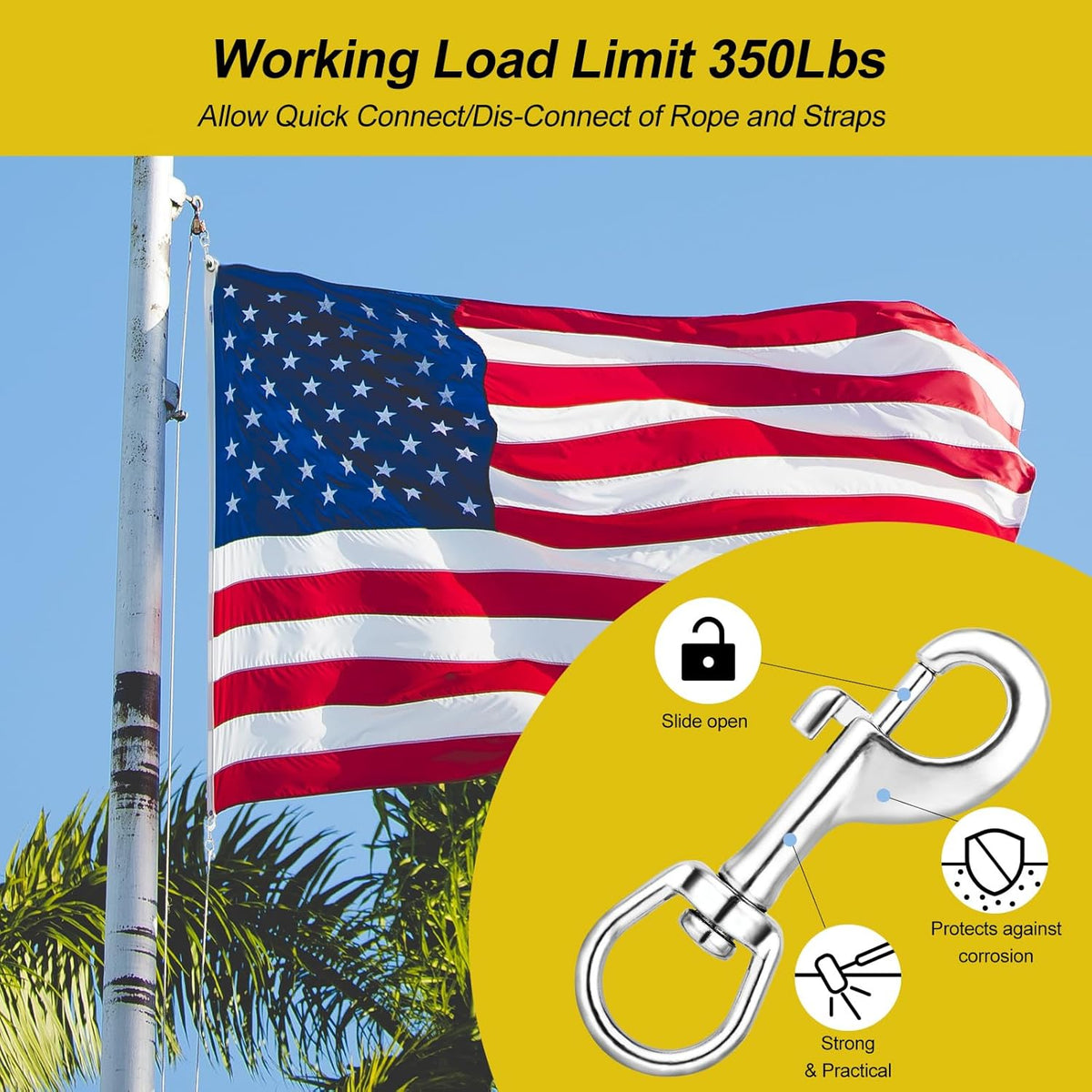 Flag Clips Swivel Snap Hooks - Heavy Duty 3.5" Flag Pole Clips for ...